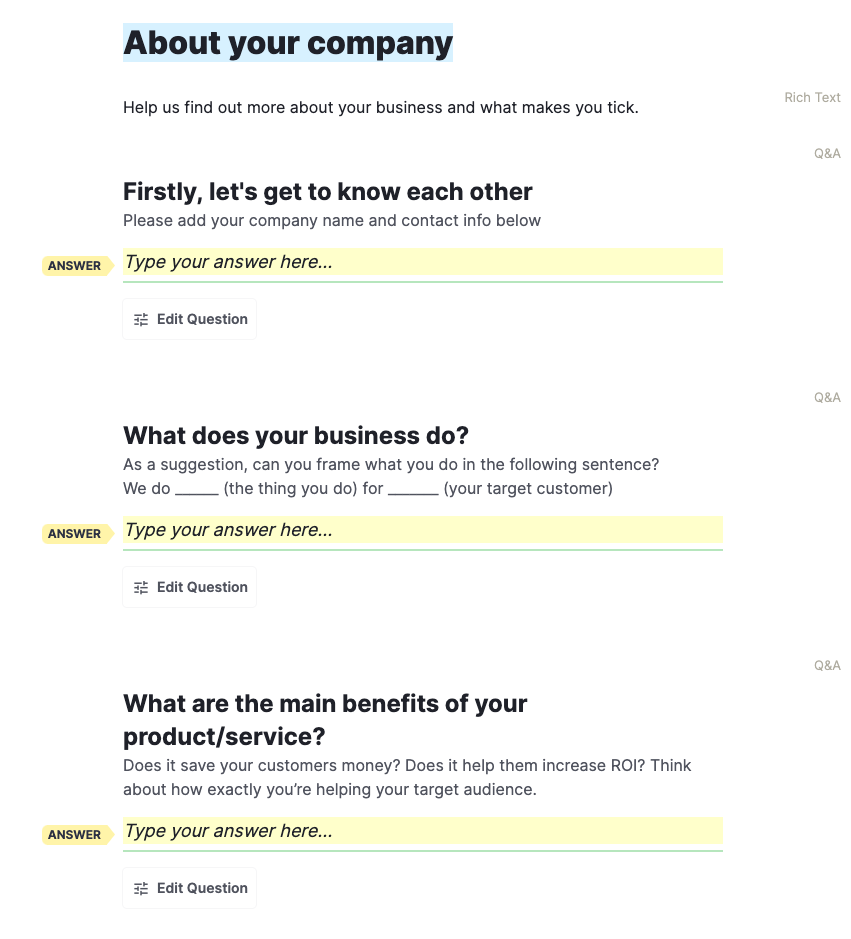 Company Info Questionnaire - SuperOkay Template